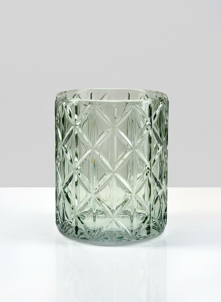 Diamond Etched Green Glass Vase – Geometry Garden & Floral Shop